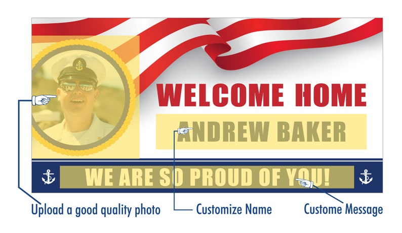 Welcome Home Sailor Custom Vinyl Banner With Photo, Military Banner, US ...