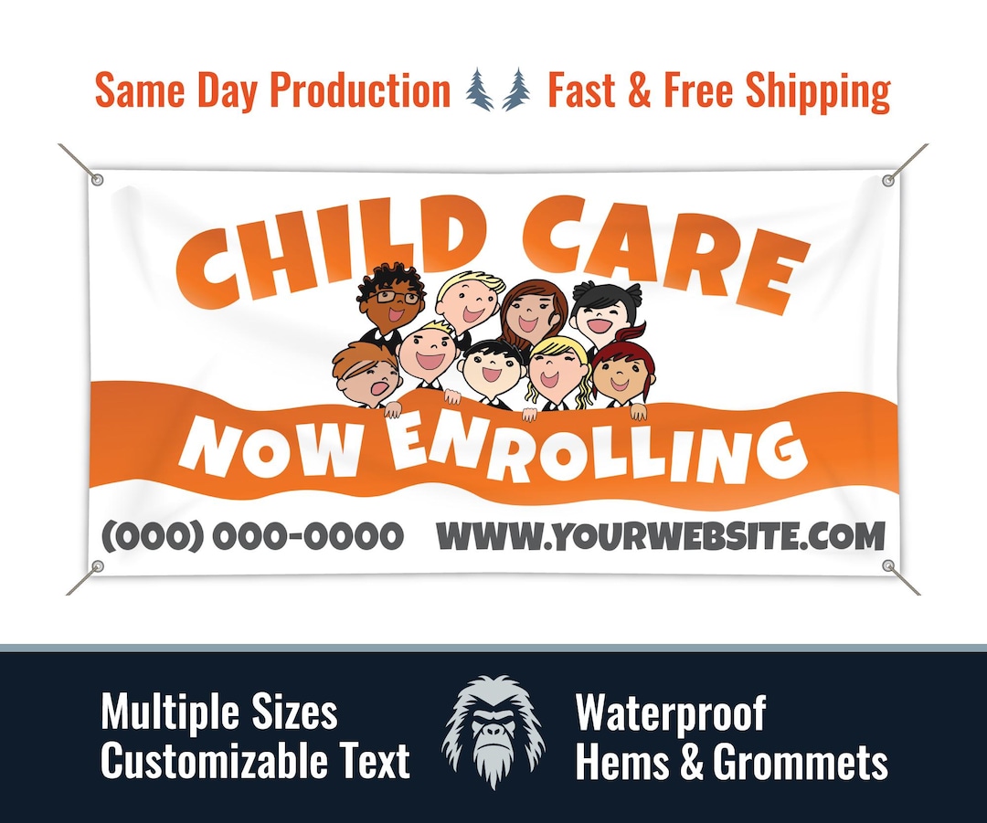 Child Care Now Enrolling Vinyl Banner: Custom Daycare Sign - Etsy