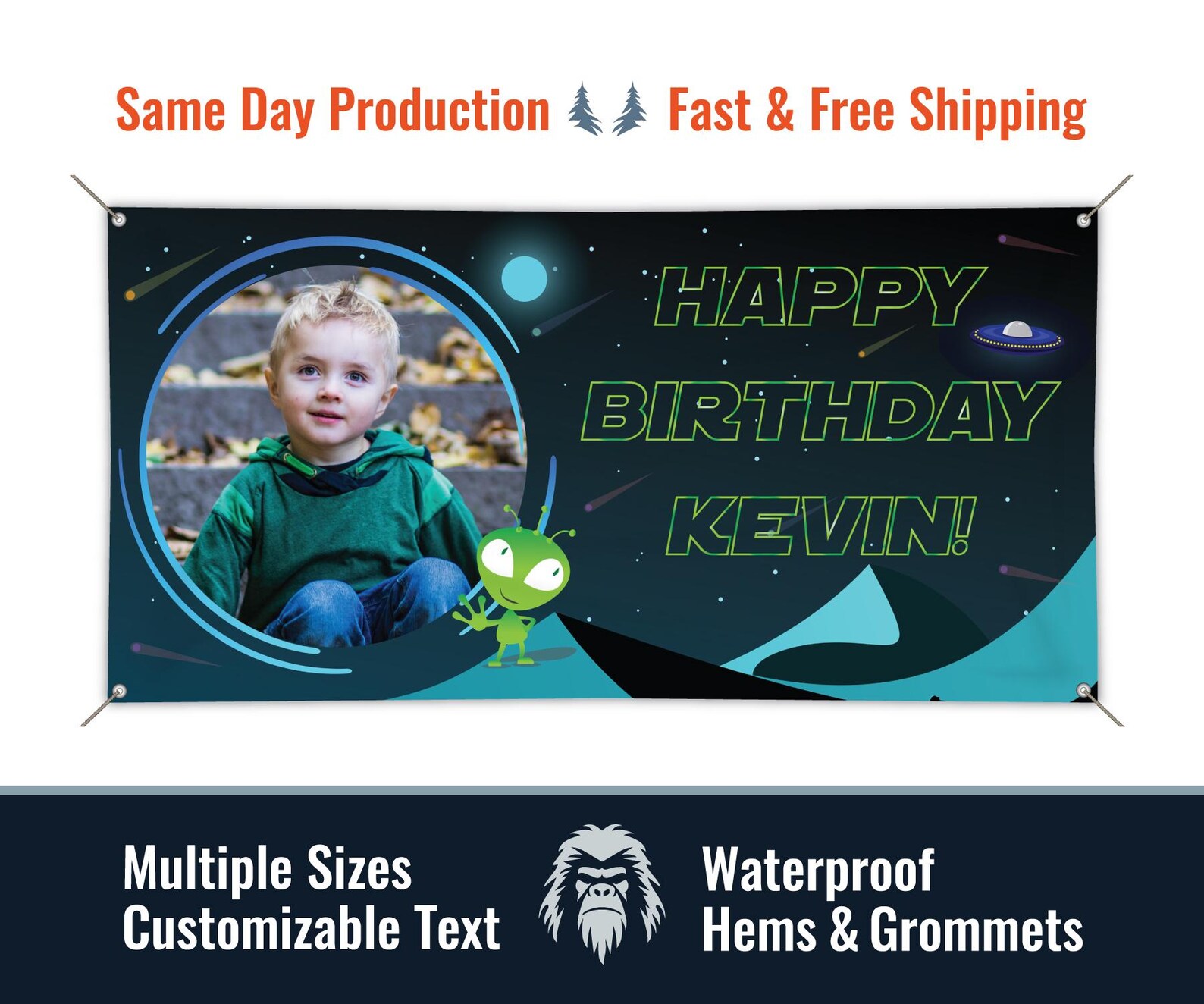 Happy Birthday Alien Outer Space Theme Party Custom Vinyl Banner With ...