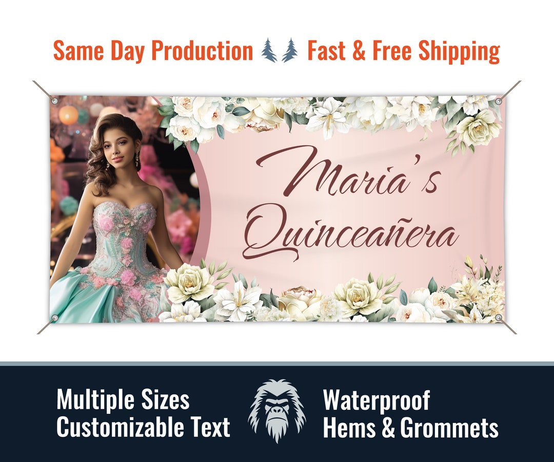 Quinceanera Birthday Custom Vinyl Banner With Photo, Fifteenth Birthday ...