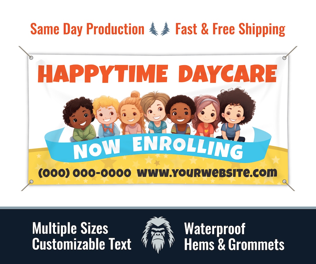 Daycare Now Enrolling Custom Vinyl Banner, Your Business Name Contact ...