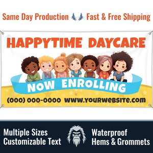Daycare Now Enrolling Custom Vinyl Banner, Your Business Name Contact ...