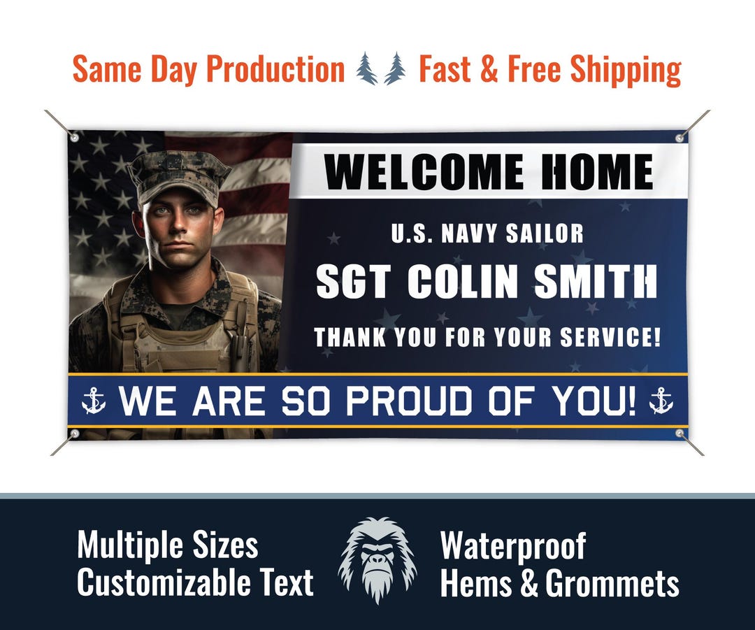Welcome Home US Navy Sailor Custom Military Vinyl Banner With Photo ...