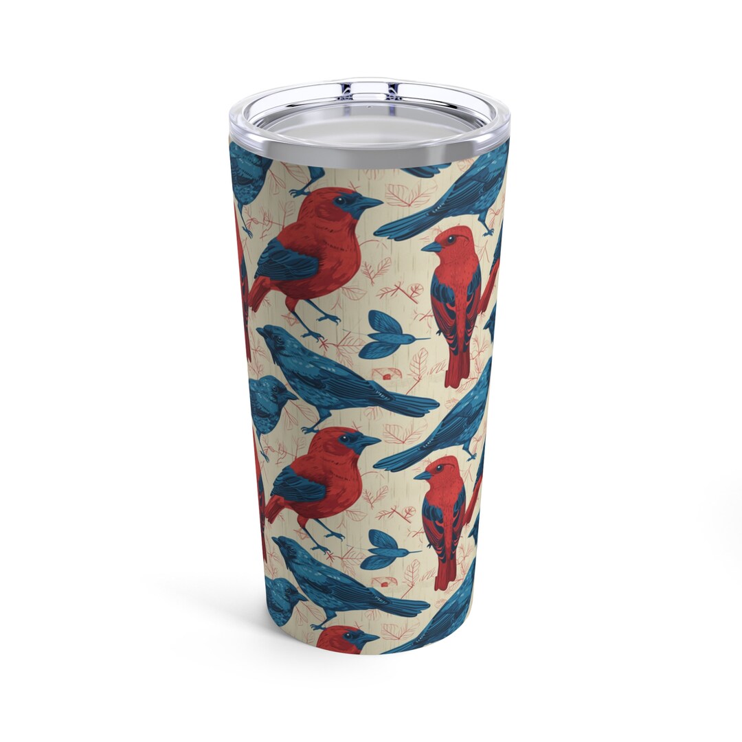 Red and Blue Bird Tumbler 20oz, Red Bird Design Blue Bird Design, Cool ...