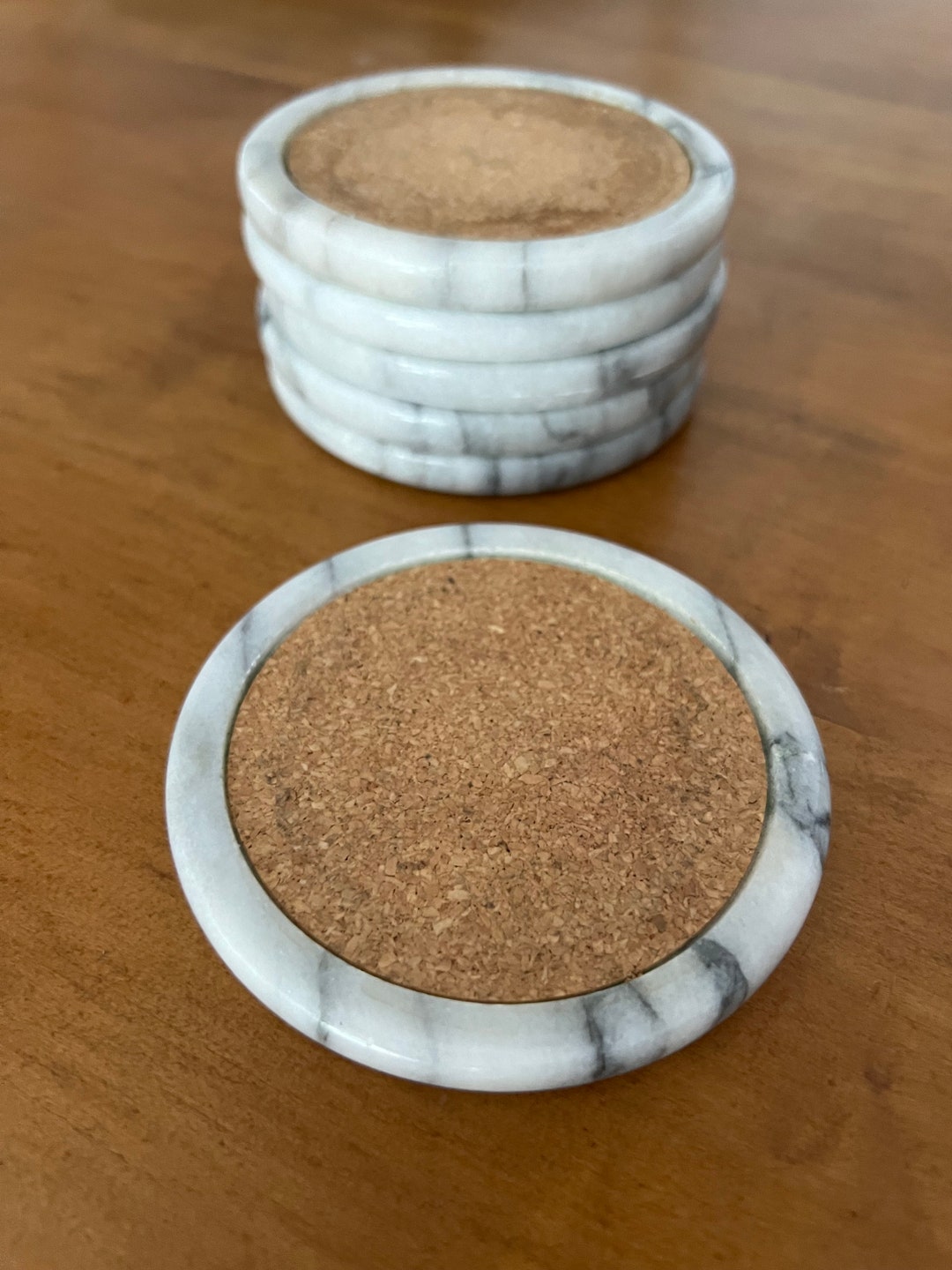 6 Carrara Marble Costers for Wine Beer Water Glasses Mid Century - Etsy