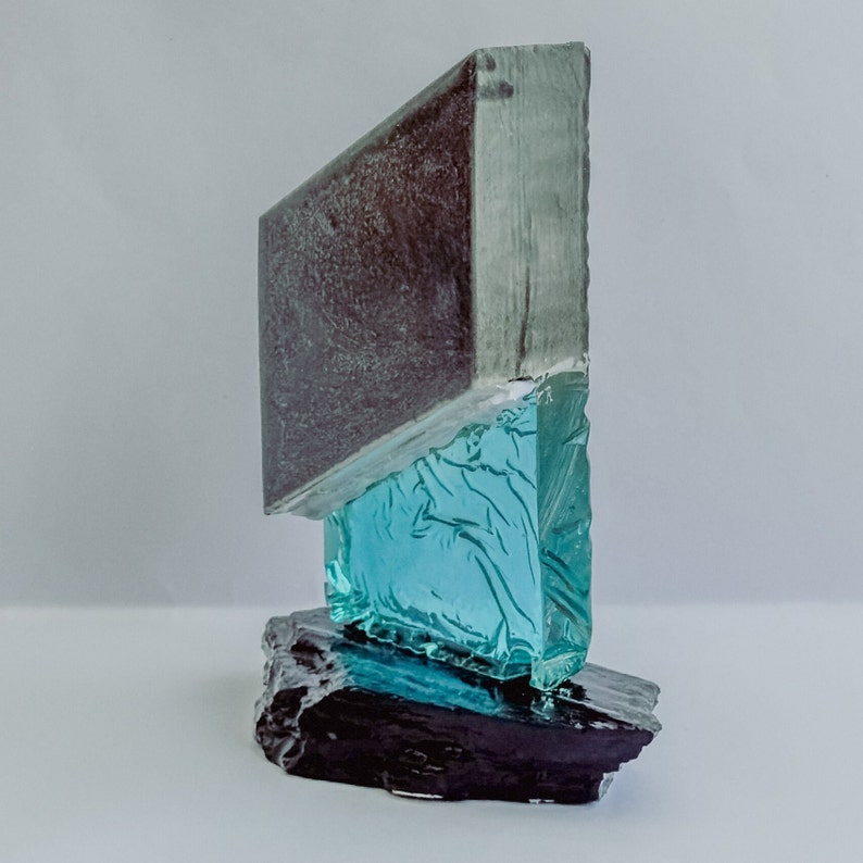 Blue Resin Art Deco Sculpture Wood & Stone Base Living Room Decor ...