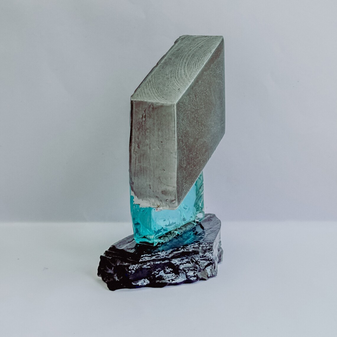 Blue Resin Art Deco Sculpture Wood & Stone Base Living Room Decor ...