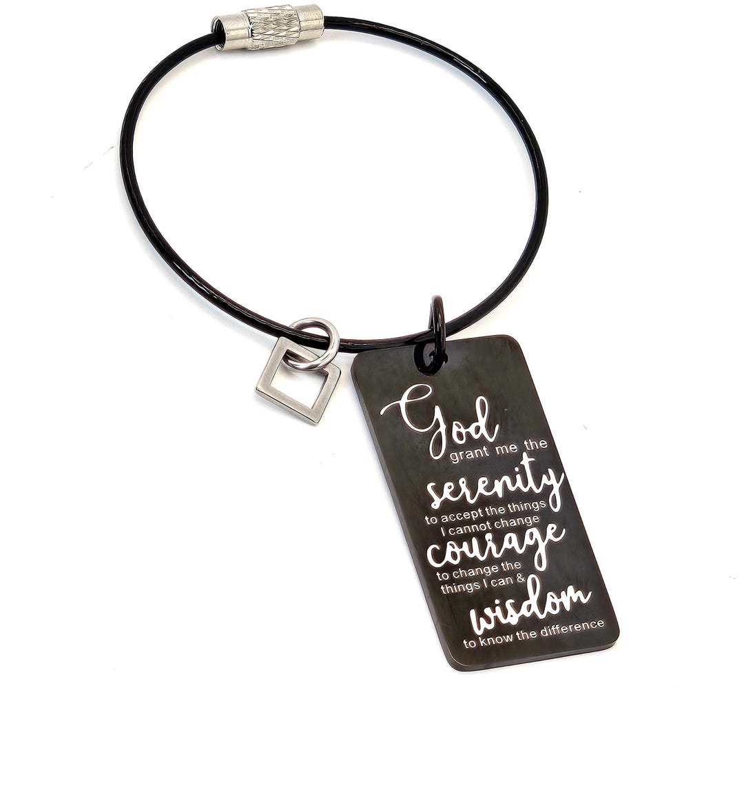 Serenity Prayer Keychain - Engraved Black Stainless Steel NA Symbol ...