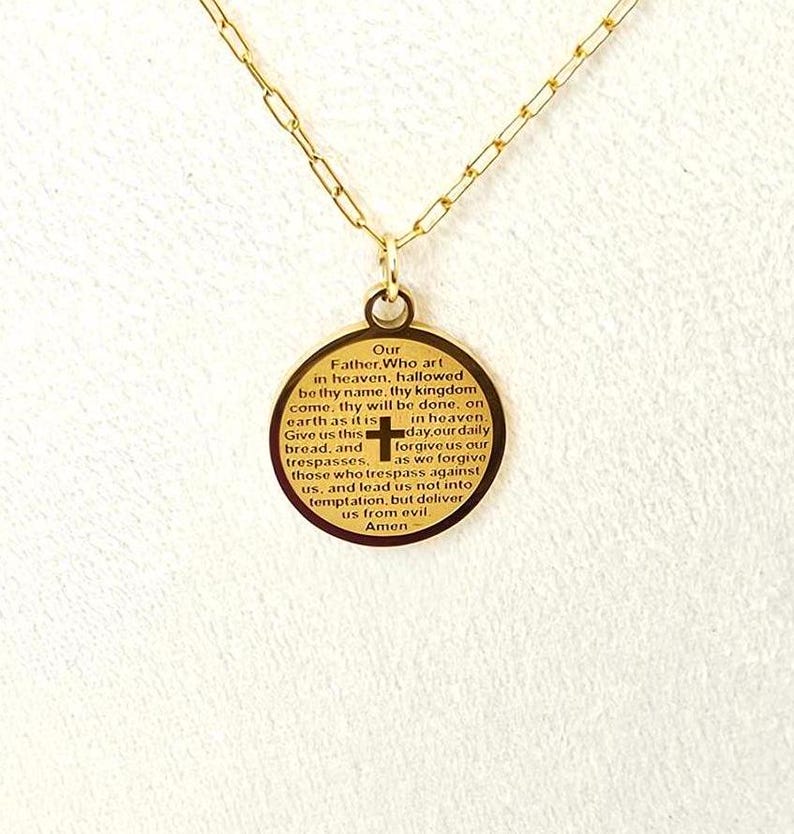 Lord's Prayer Cross Necklace Pendant Handmade Gold-plated Stainless ...