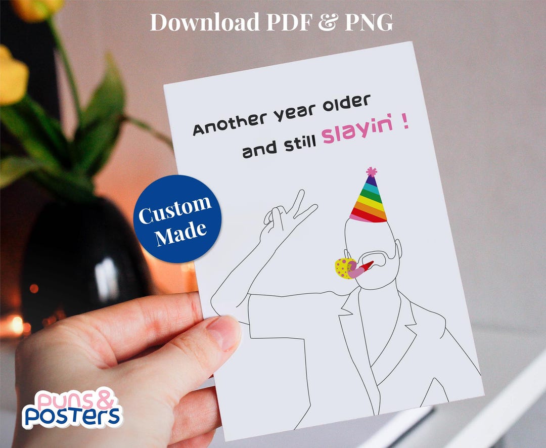 Personal Birthday Card With Line Drawing Custom Made Digital Download ...