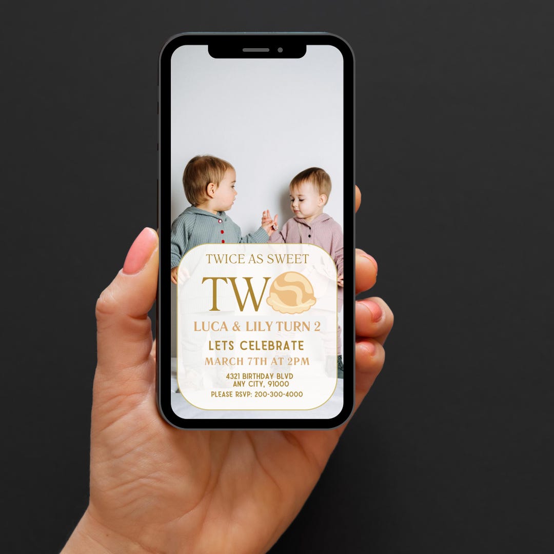 Twice as Sweet Invitation, Twins 2nd Birthday, Twins Photo Invite, Two ...