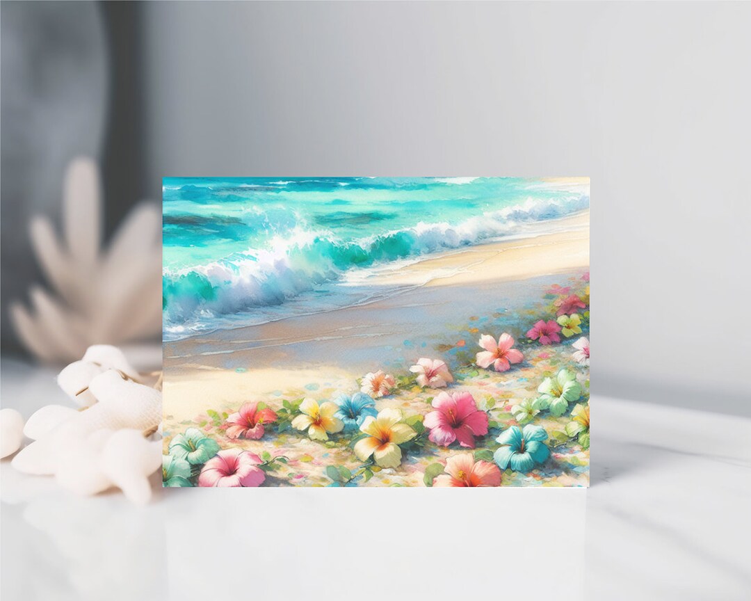 Tropical Beach Floral Note Card, Hawaiian Note Card, Blank Note Cards ...
