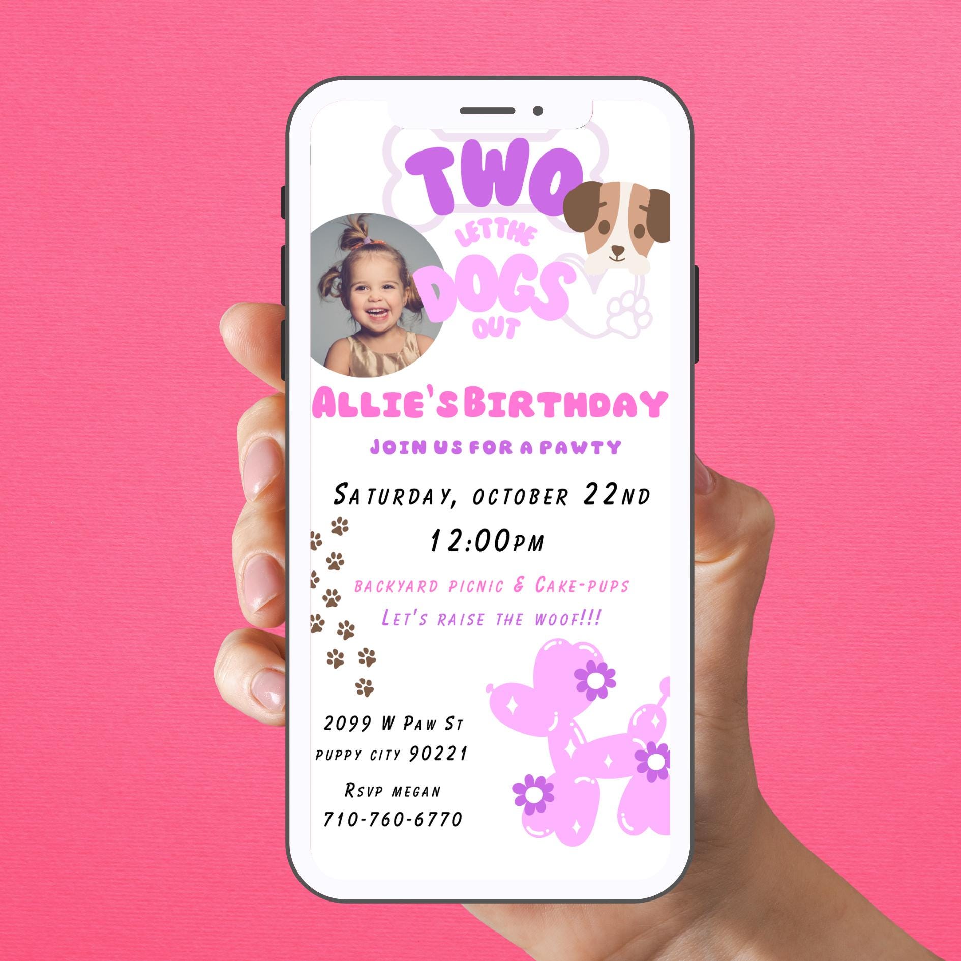 Two Let the Dogs Out Birthday Invitation, Pink Puppy Two Invitation ...