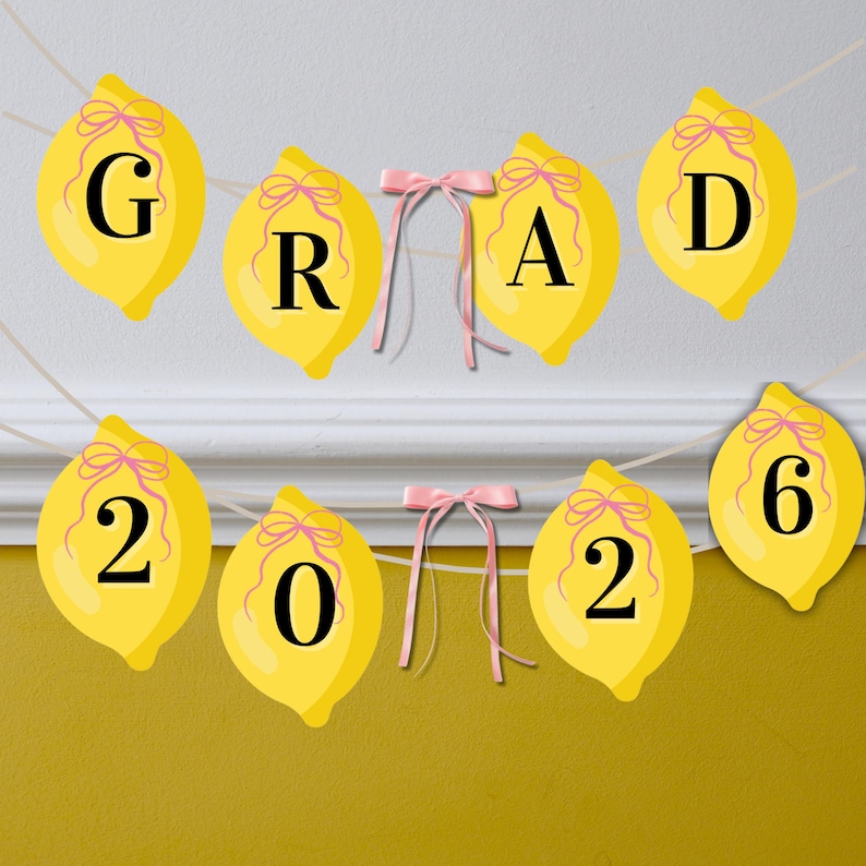 Freshly Graduated Banner, Lemon Bow Graduation Banner, Graduation 2026 ...