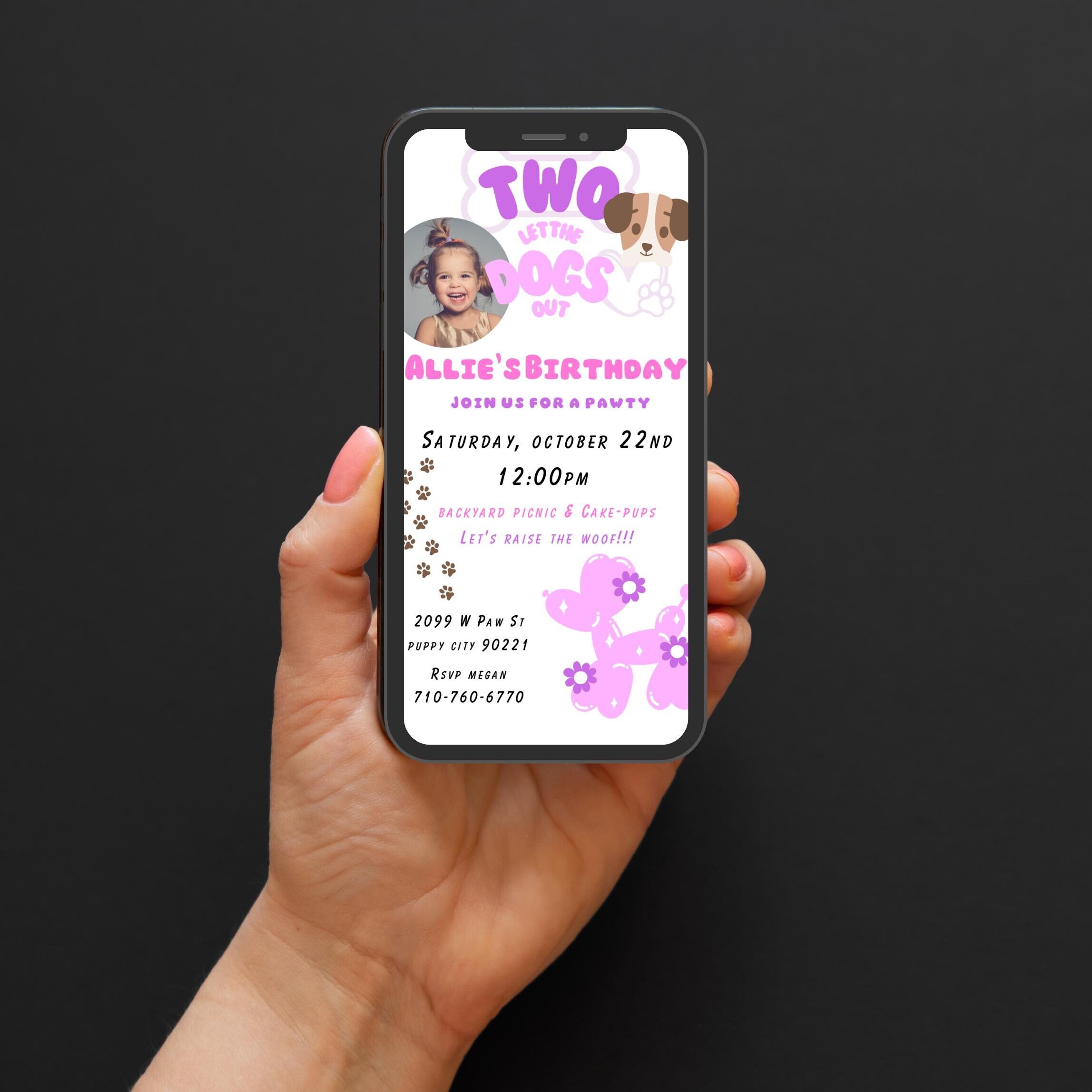 Two Let the Dogs Out Birthday Invitation, Pink Puppy Two Invitation ...