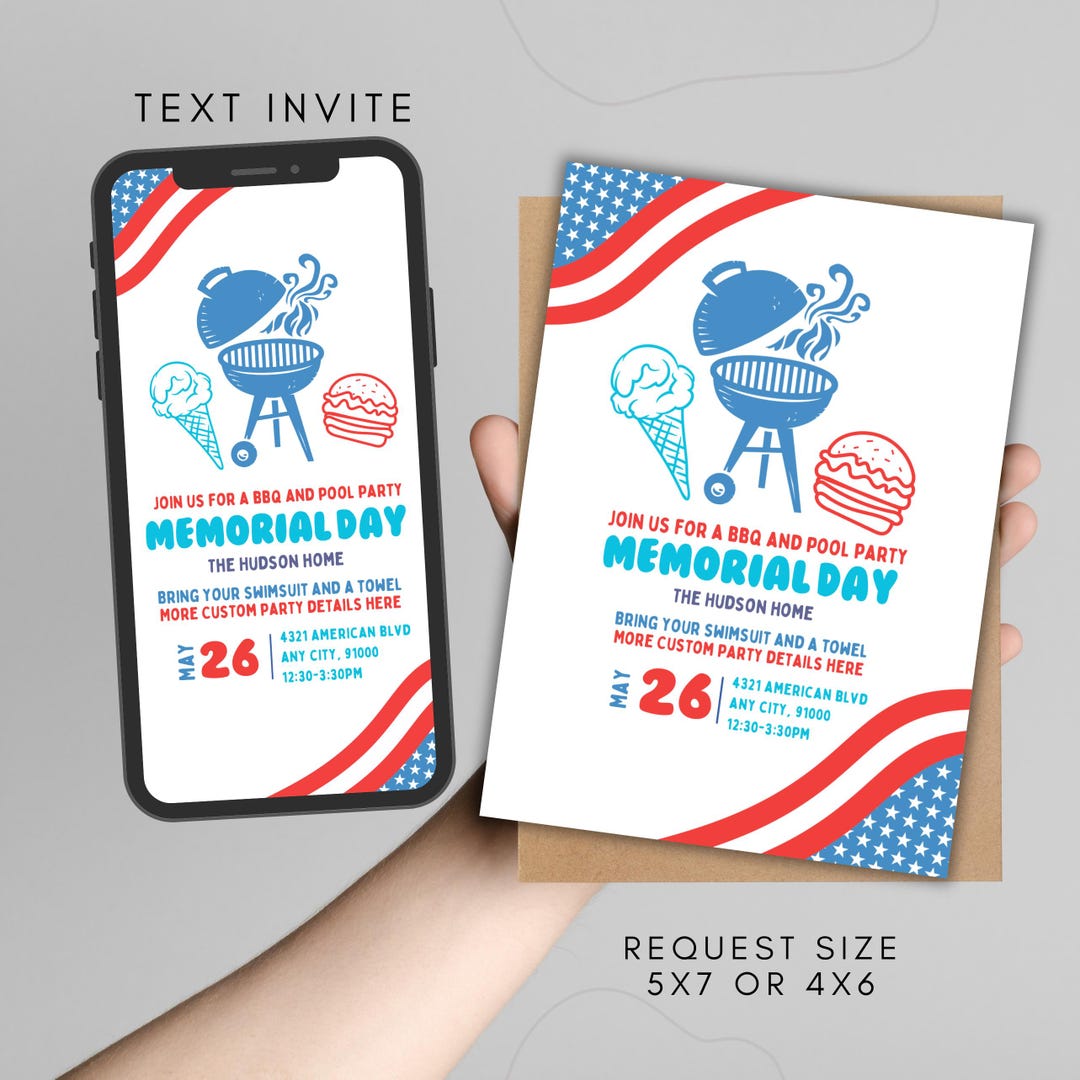Memorial Day Cookout BBQ Invitation, Memorial Day BBQ, Memorial Day ...