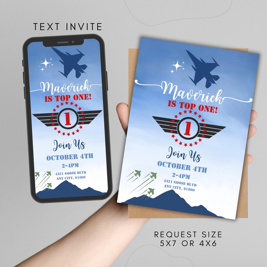 Top Gun One Birthday, Top Gun Invitation, Top One Birthday Invite ...