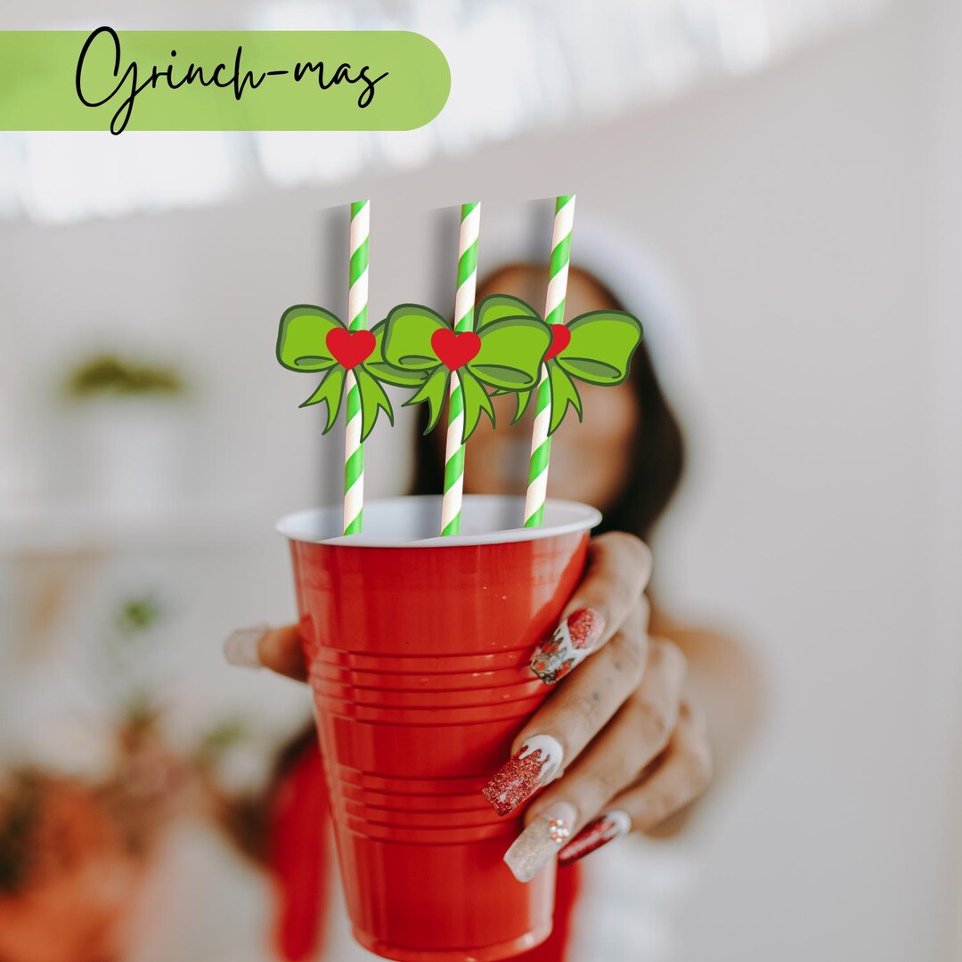 Grinchmas Straws, Grinch Bow Straws, Grinch Christmas Straws, Grinch ...