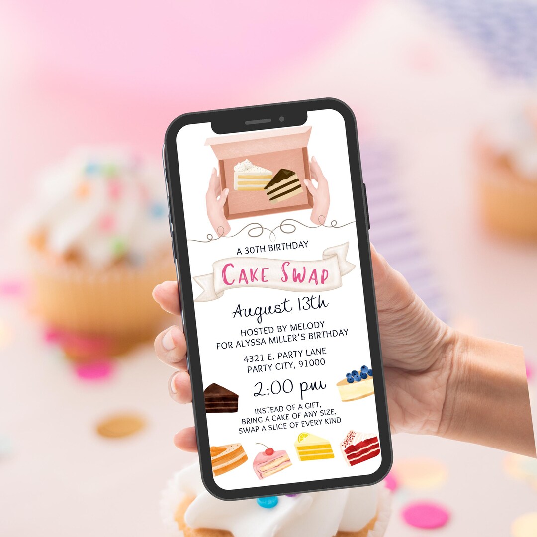 Cake Swap Birthday Invitation, Cake Exchange Birthday Party, 30th ...