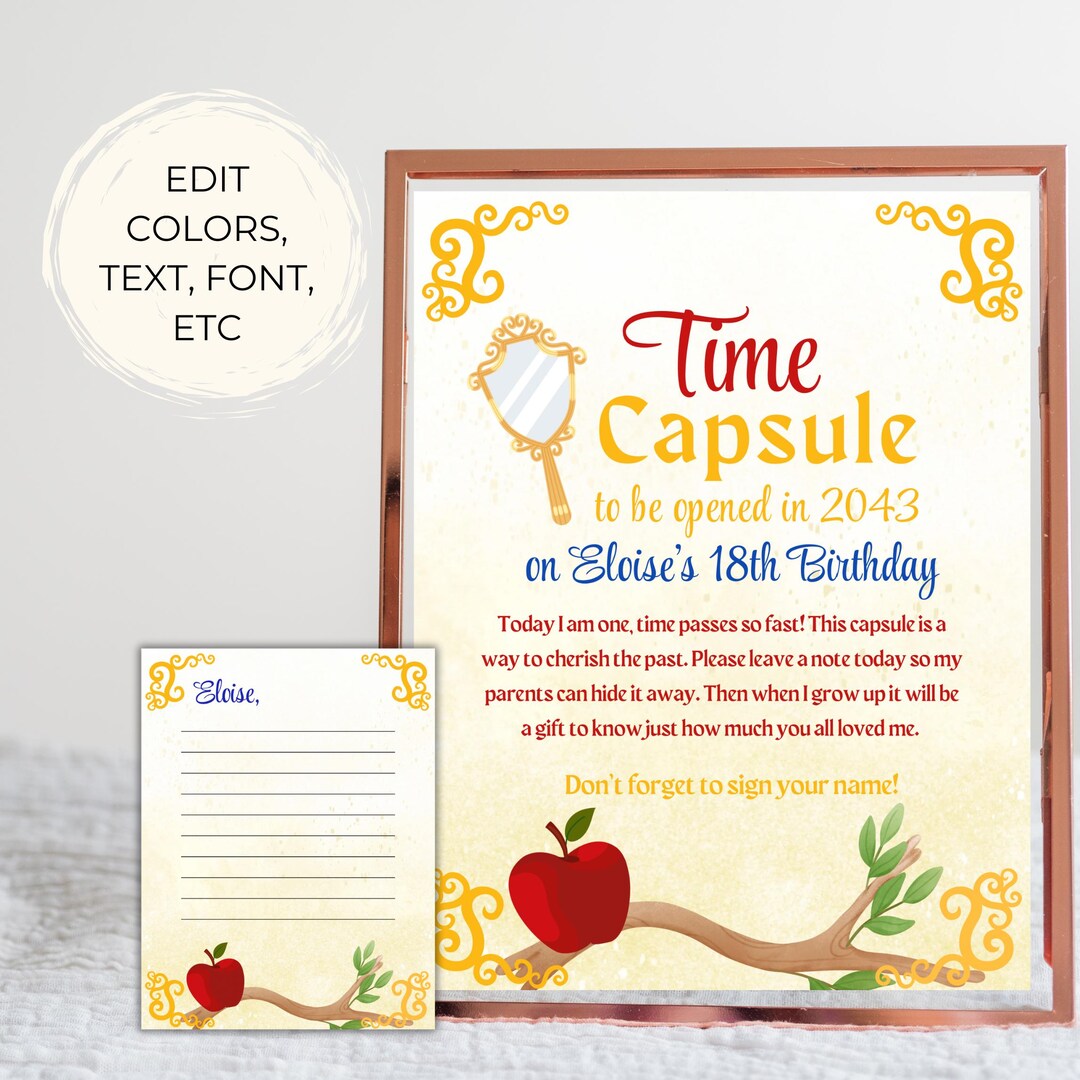 Snow White Time Capsule, Snow White Birthday Time Capsule, Snow White Princess Time Capsule Sign ...