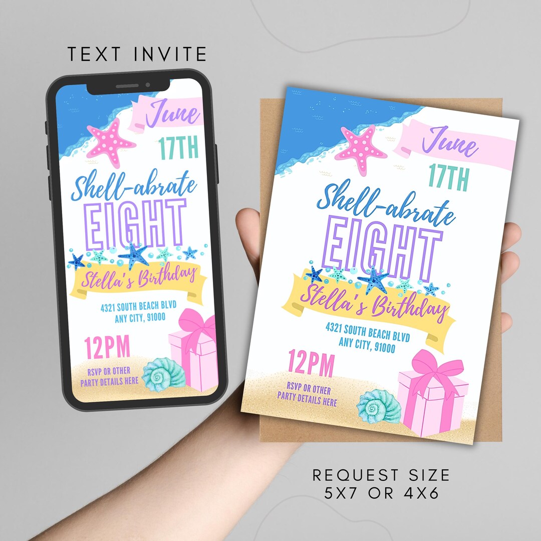 Lets Shellabrate Birthday Invitation, Seashell Beach Birthday Party ...