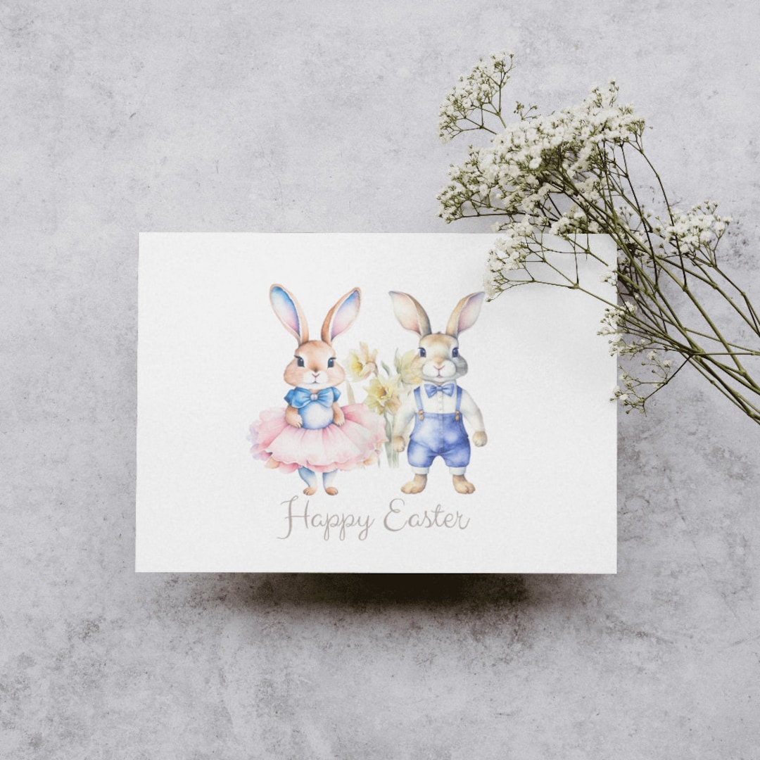 Easter Bunny Card Set, Happy Easter, Cute Bunny Card, Spring Greeting ...