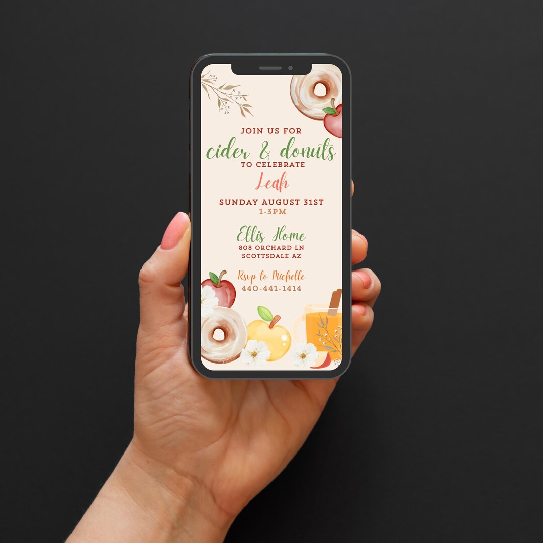 Apple Cider and Donut Invitation, Fall Apple Invitation, Donut Apple ...