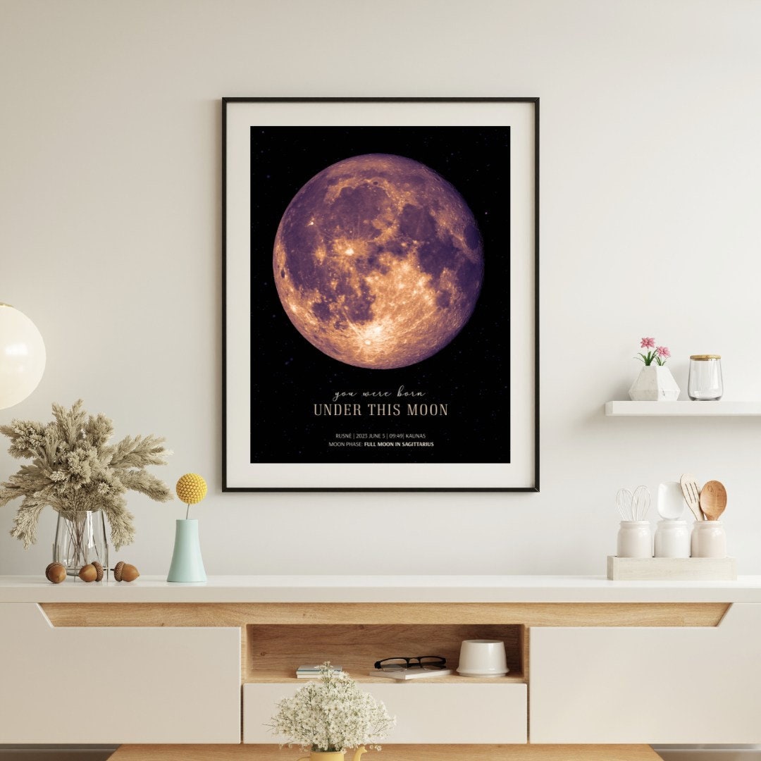 Custom Moon Phase by Your Birth Date | Custom Moon Phase Print Poster ...