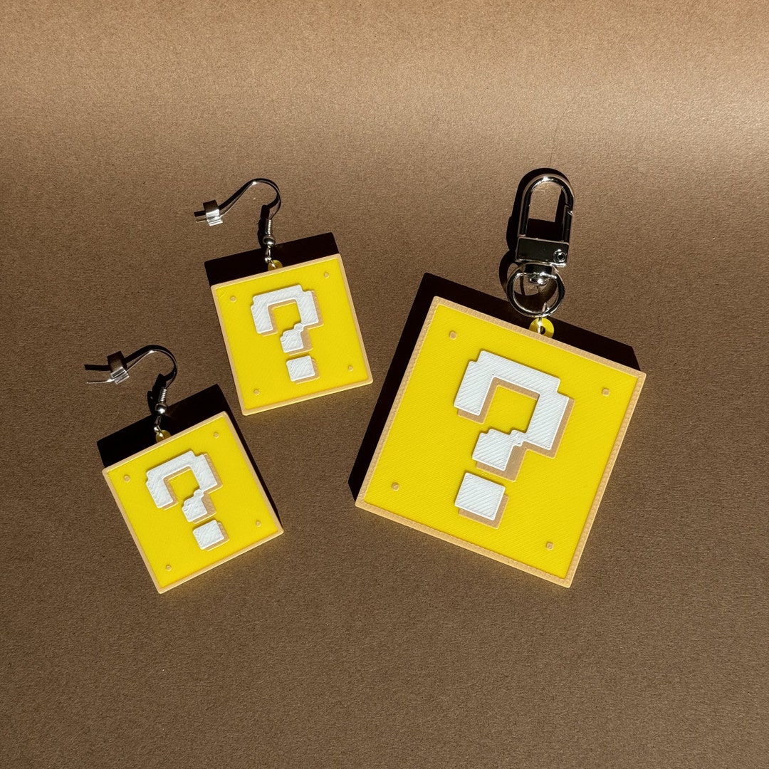 Pixel Super Question Block Hypoallergenic Surgical Steel Lightweight ...