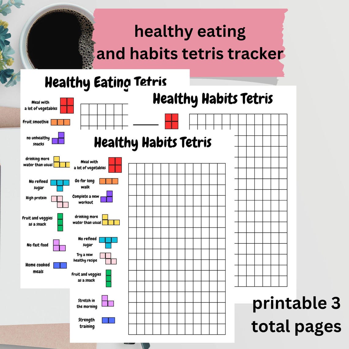 Printable Healthy Habits Challenge Tracker, Healthy Eating and Workout ...