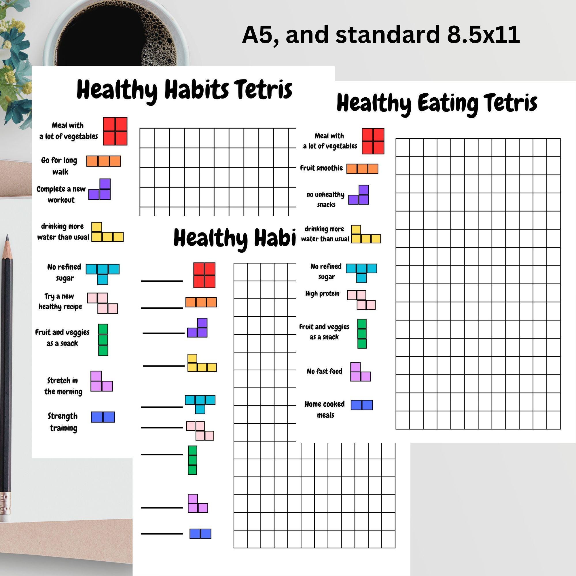 Printable Healthy Habits Challenge Tracker, Healthy Eating and Workout ...