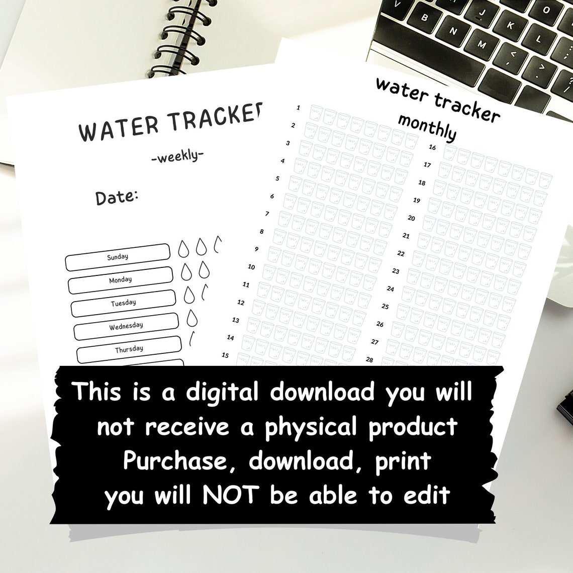 Water Tracker, Printable Monthly and Weekly Water Tracker, Hydration ...