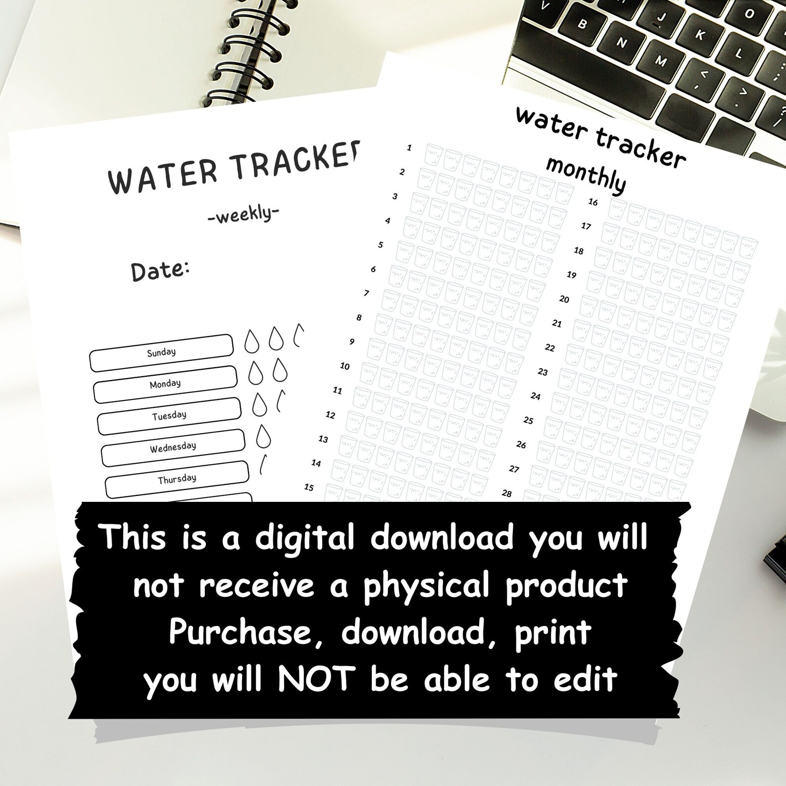 Water Tracker, Printable Monthly and Weekly Water Tracker, Hydration ...