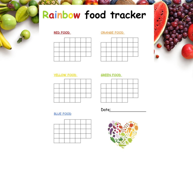 Eat the Rainbow Food Chart, Rainbow Food Tracker and Checklist ...