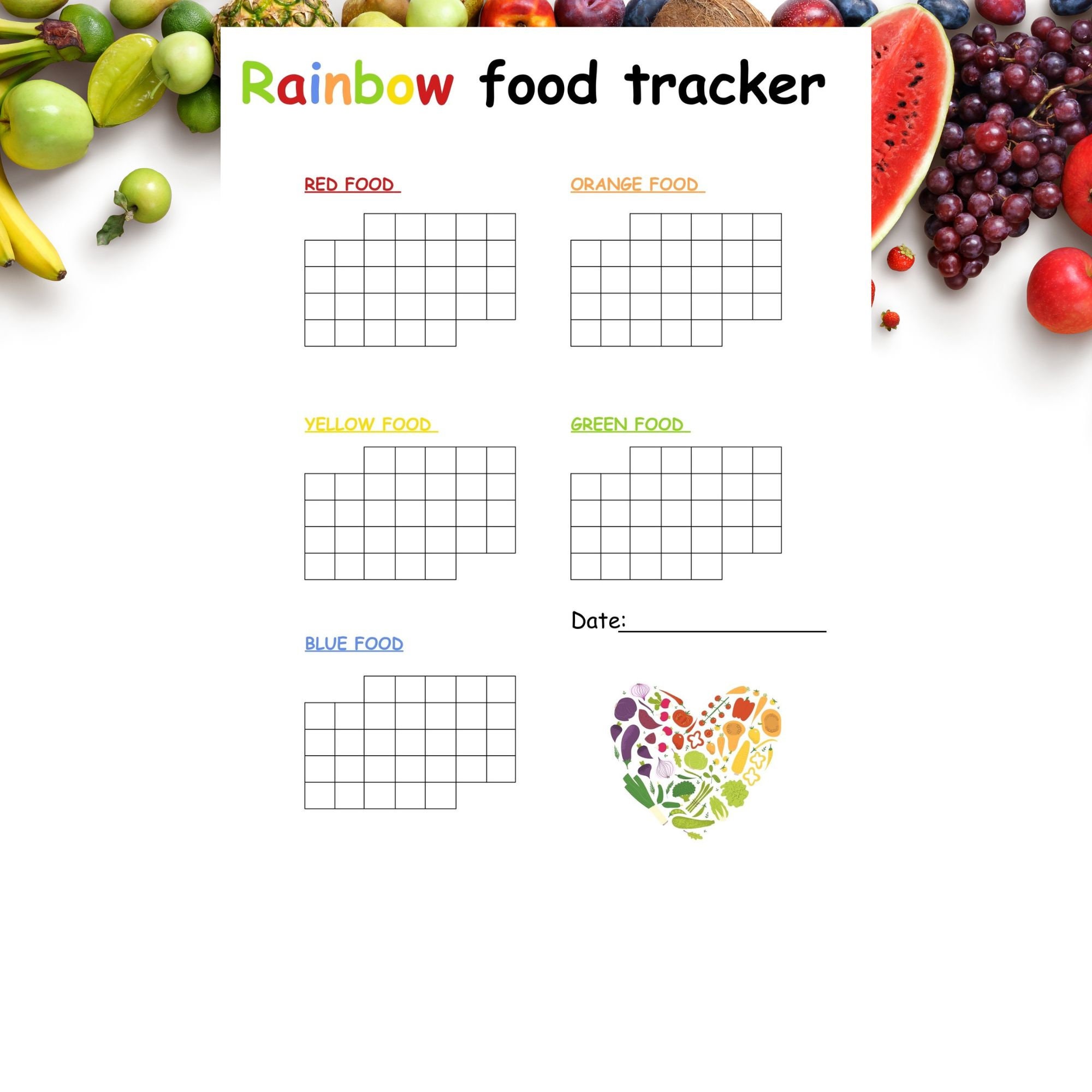 Eat the Rainbow Food Chart, Rainbow Food Tracker and Checklist ...