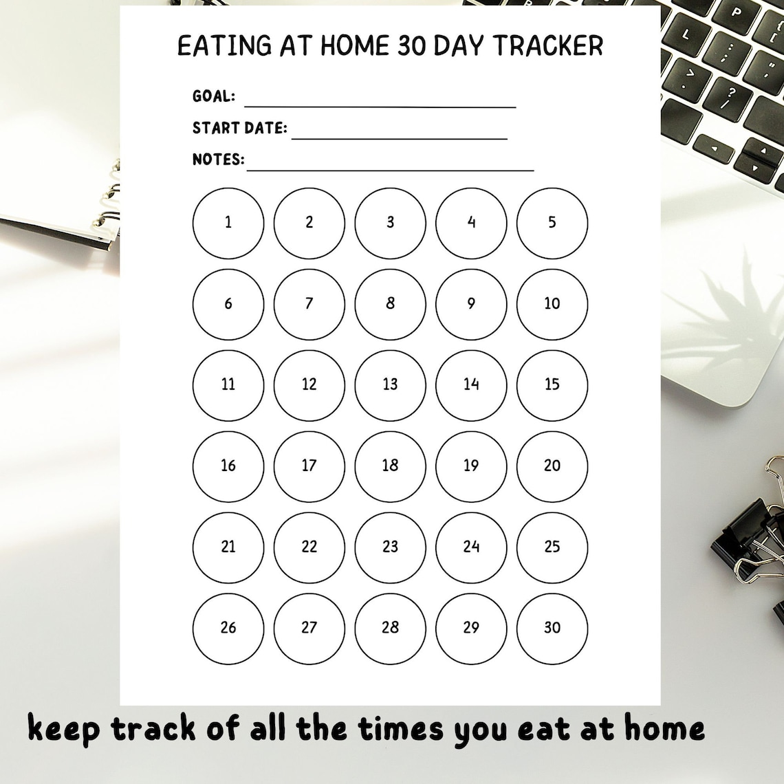 Printable Monthly Food Expense Tracker, Eating at Home 30 Day Tracker ...