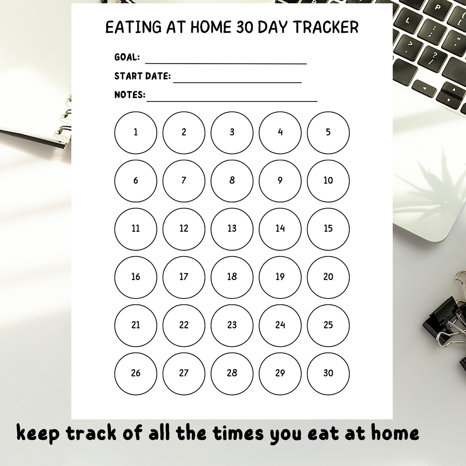 Printable Monthly Food Expense Tracker, Eating at Home 30 Day Tracker ...
