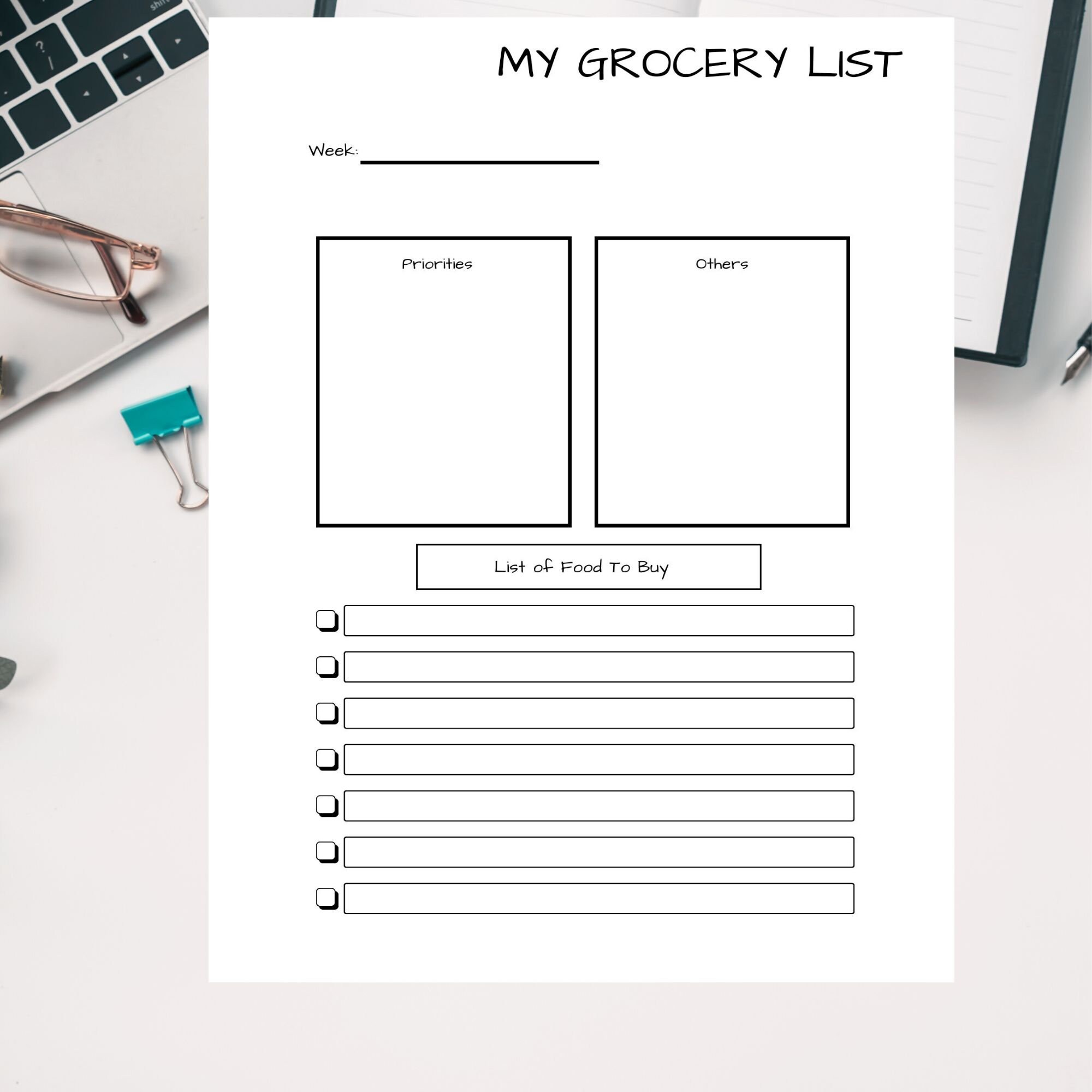 Printable Food Tracker, Meal Planner, Printable Grocery List, Weekly ...