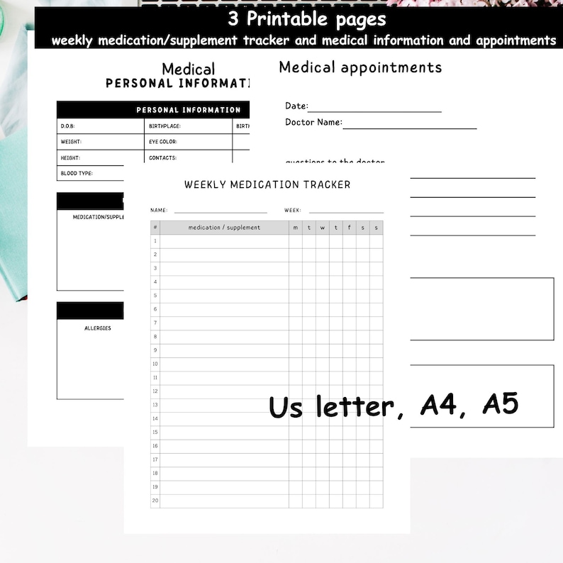 Printable Medical Form, Weekly Medication Tracker, Doctor Appointment ...