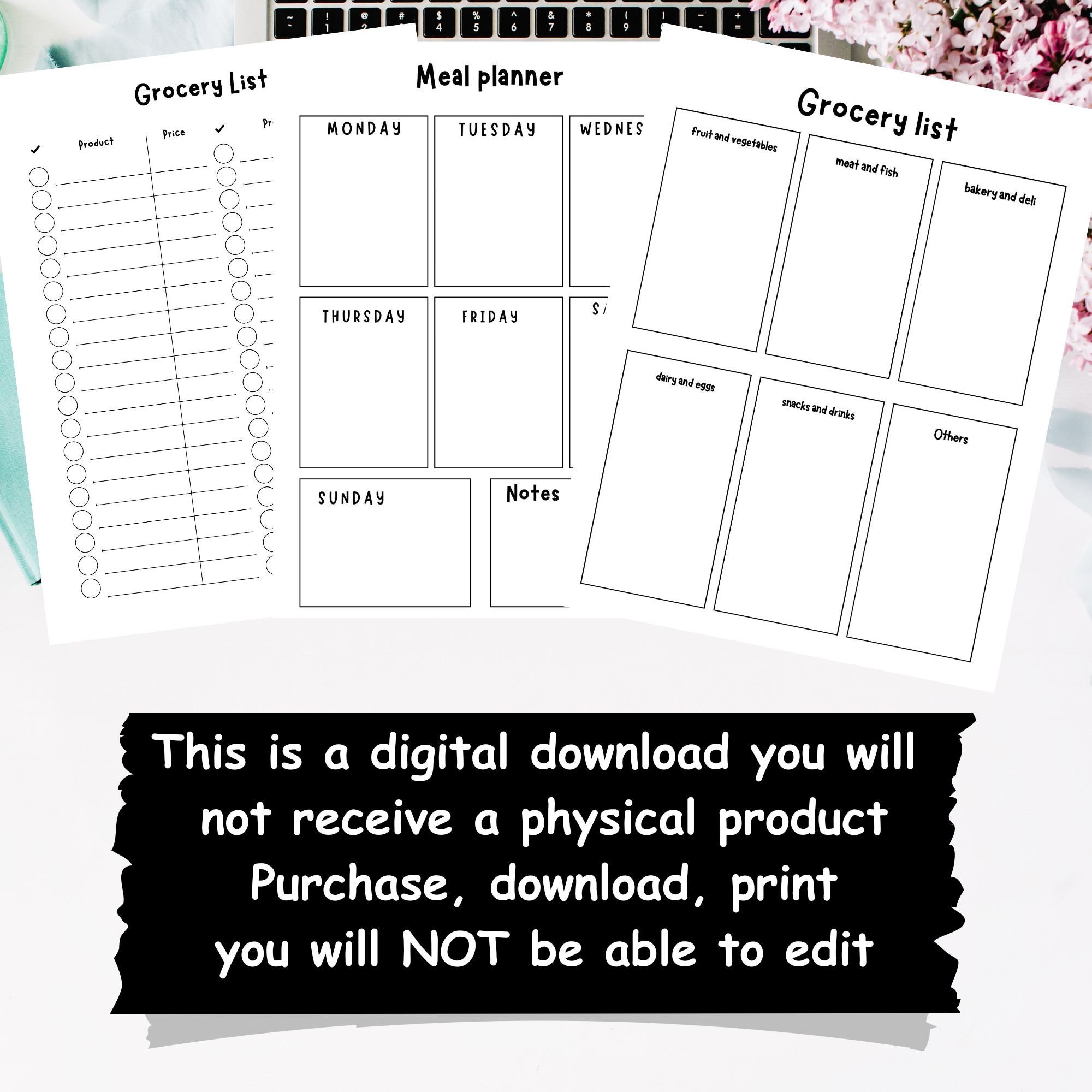 Printable Weekly Meal Planner, Printable Grocery List, Food List, Meal ...