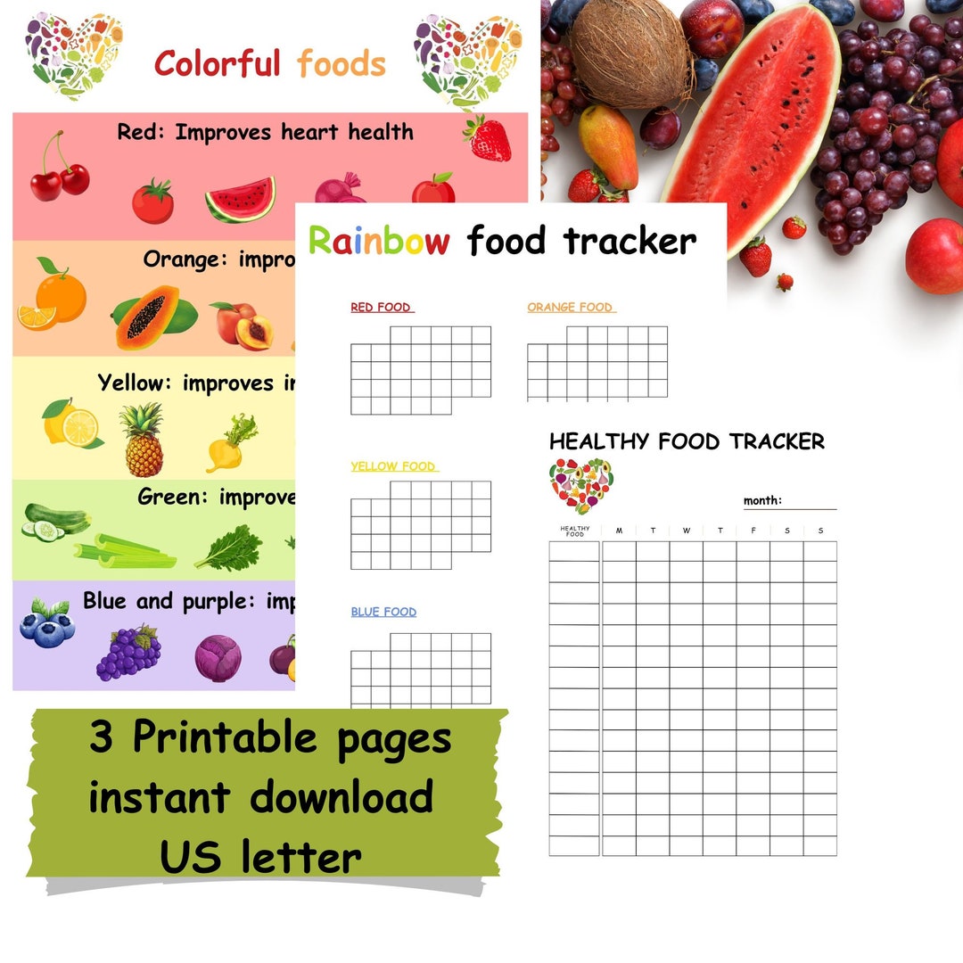 Eat the Rainbow Food Chart, Rainbow Food Tracker and Checklist ...