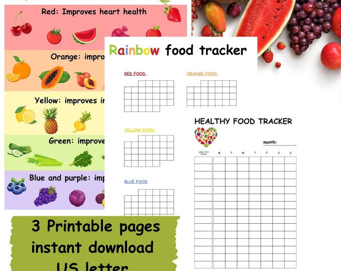 Eat the Rainbow Food Chart, Rainbow Food Tracker and Checklist ...