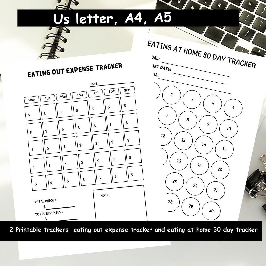 Printable Monthly Food Expense Tracker, Eating at Home 30 Day Tracker ...