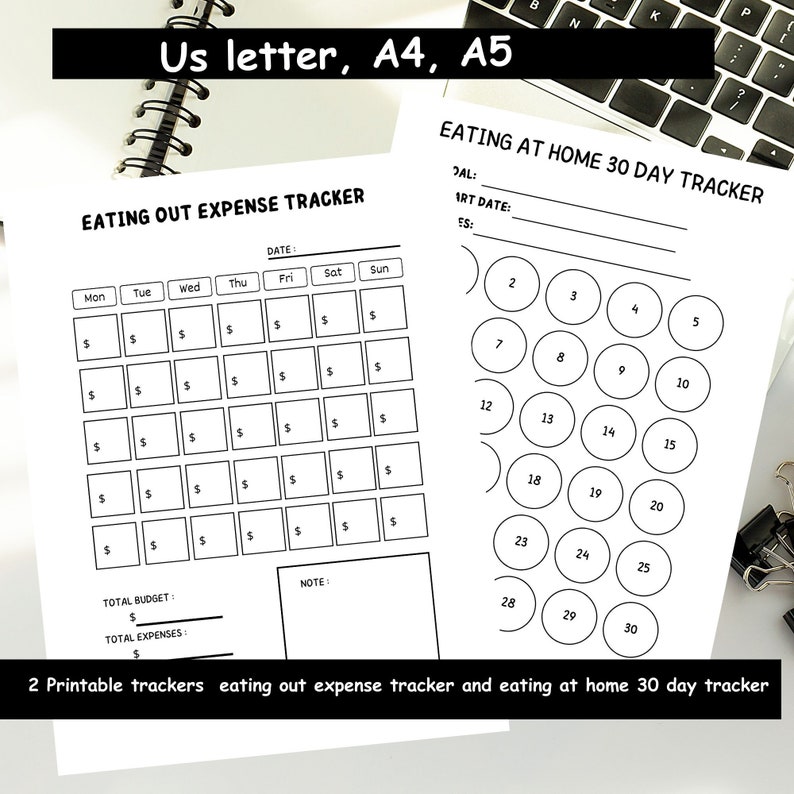 Printable Monthly Food Expense Tracker, Eating at Home 30 Day Tracker ...