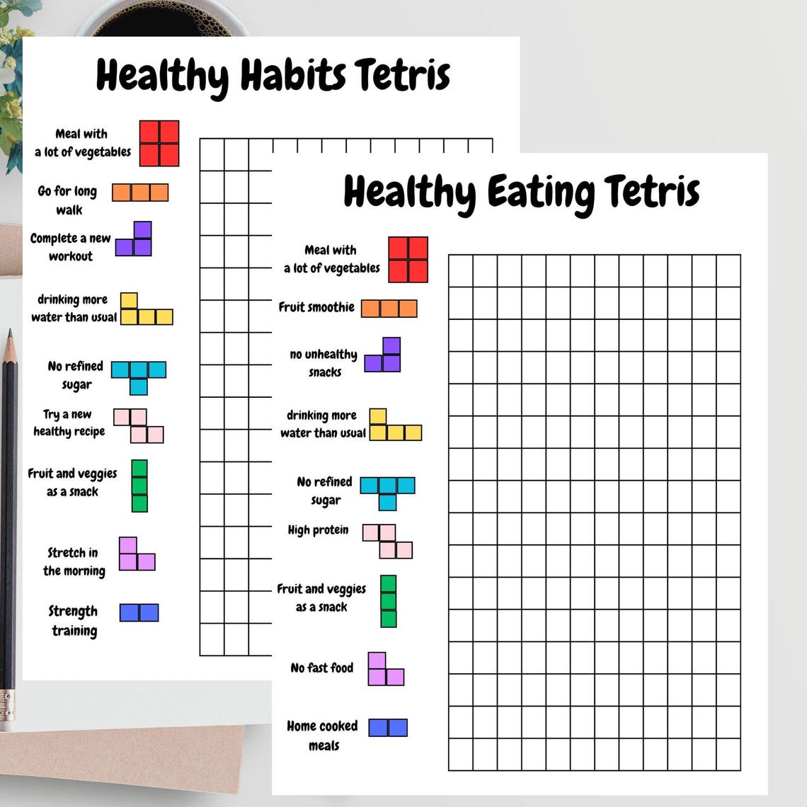 Printable Healthy Habits Challenge Tracker, Healthy Eating and Workout ...