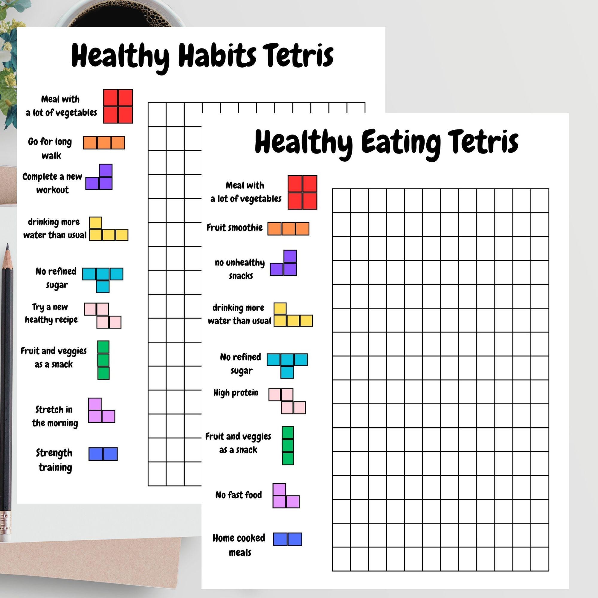 Printable Healthy Habits Challenge Tracker, Healthy Eating and Workout ...