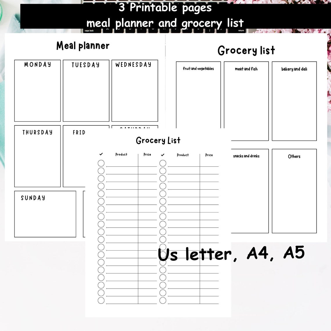 Printable Weekly Meal Planner, Printable Grocery List, Food List, Meal ...