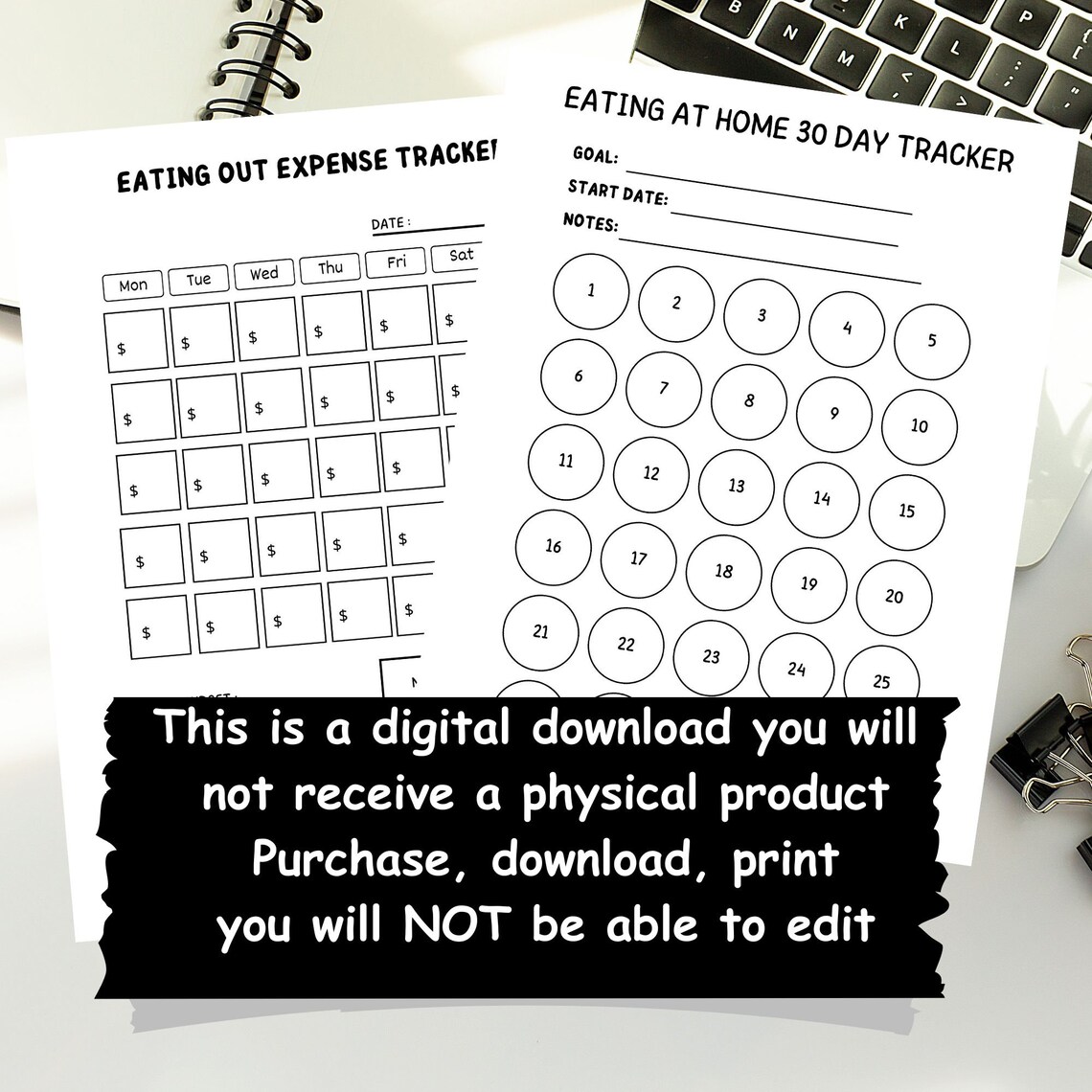 Printable Monthly Food Expense Tracker, Eating at Home 30 Day Tracker ...