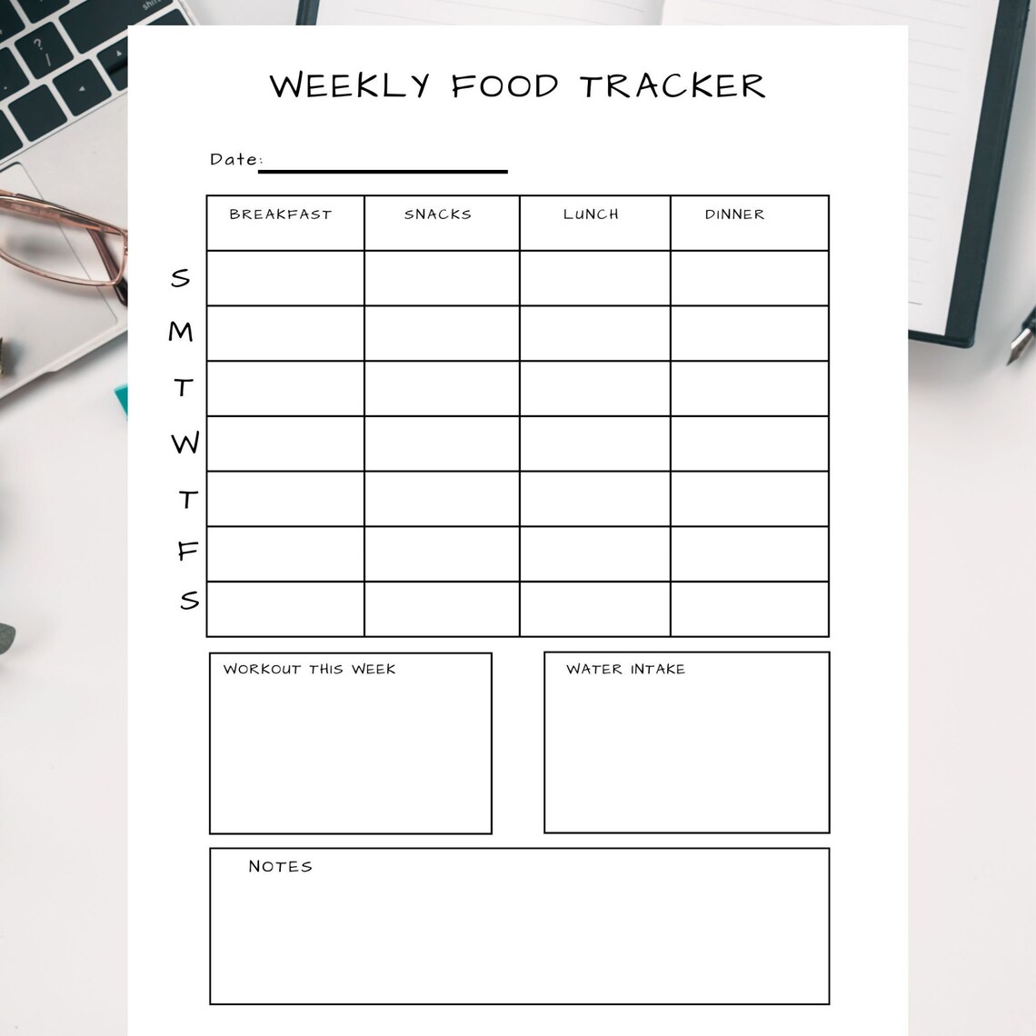 Printable Food Tracker, Meal Planner, Printable Grocery List, Weekly ...