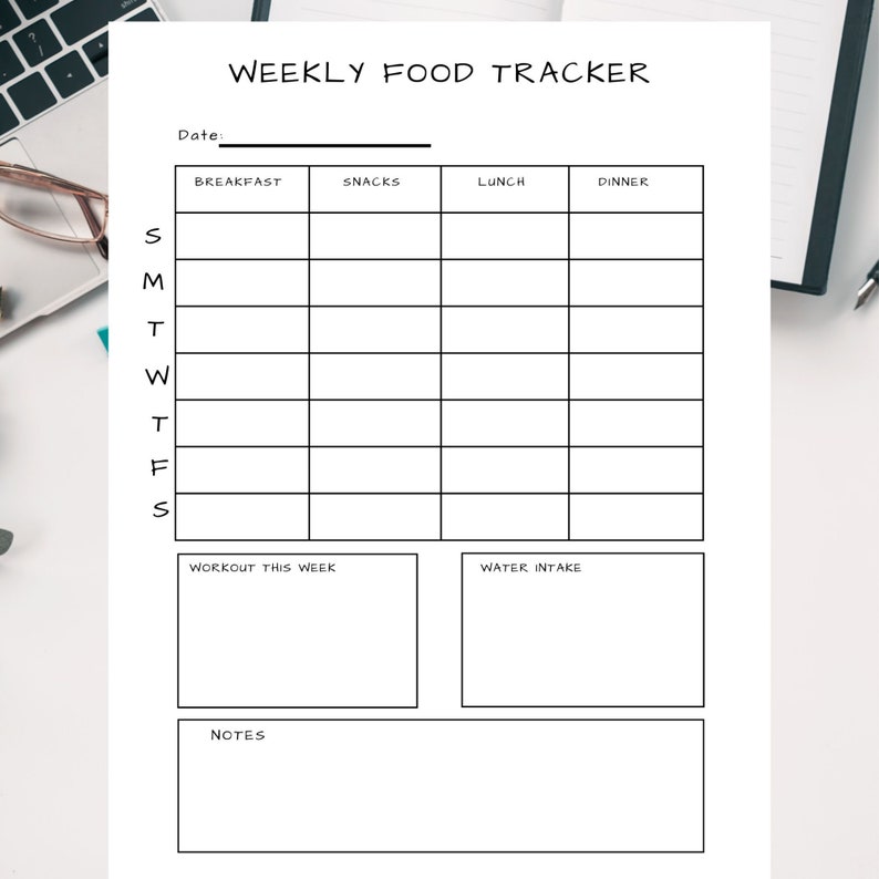 Printable Food Tracker, Meal Planner, Printable Grocery List, Weekly ...